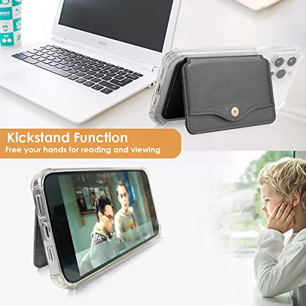 M-Plateau Phone Wallet Stick on, 3M Adhesive Slim Credit Card Holder for Cell Phone and Phone Case Phone Card Holder Compatible with Most Smartphones (Black)