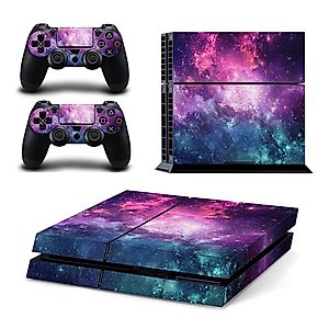 FOTTCZ Vinyl Skin for PS4 Console & Controllers Only, Sticker Decorate and Protect Equipment Surface, Magenta Nebula
