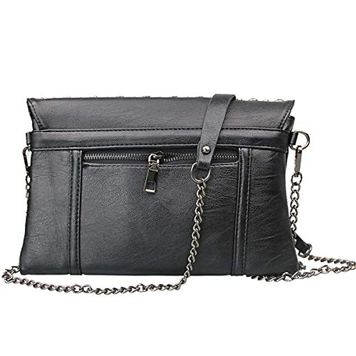 FiveloveTwo Women Rivet Chain Handbag Purse Clutch Small PU Leather Satchel Shoulder Tote Top-handle Bag Black