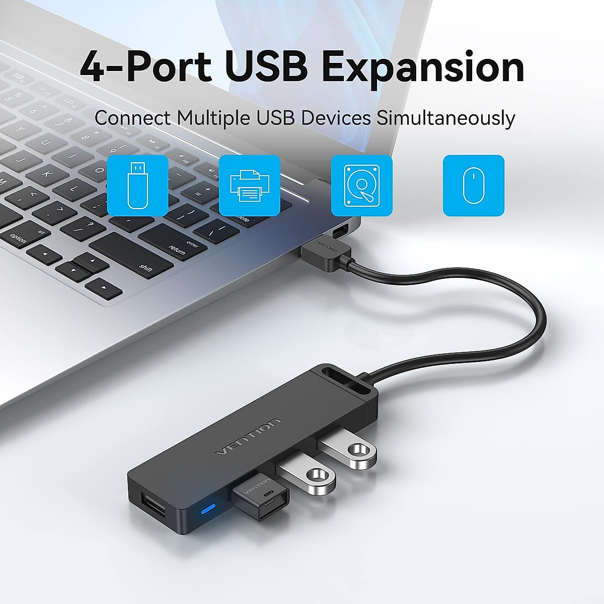 USB Hub, VENTION 4-Port USB Hub 2.0 Splitter with Charging Port for Notebook PC, USB Flash Drives, Mobile HDD for MacBook Pro, iMac, Surface Pro, XPS (0.5FT/0.15m)