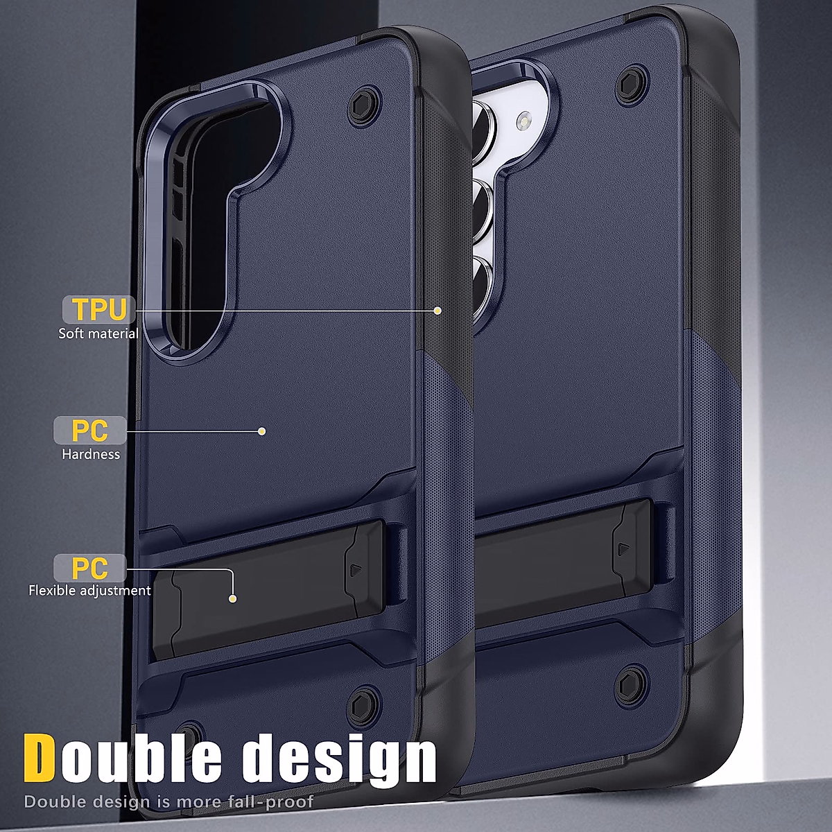 Asuwish Phone Case for Samsung Galaxy S23 5G with Tempered Glass Screen Protector Cover and Slim Stand Military Grade Hybrid Cell Accessories S 23 23S GS23 G5 SM-S911U 6.1 inch Women Men Blue