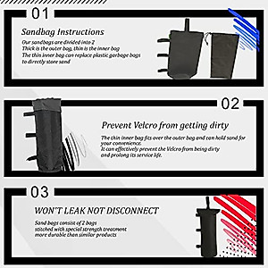 Canopy Tent Weights for Pop Up Canopy Tent - Canopy Sand Bags,Reinforced Stitching,1680D Oxford Fabric Material with 4 Inner Pockets Sand Bag, Easy to Install, 112 Lbs Capacity, 4-Pack (Black)