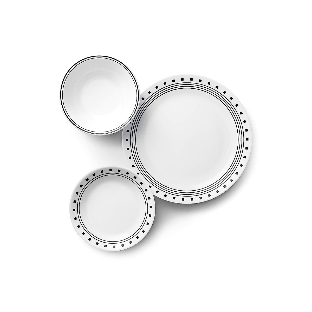 Corelle Vitrelle 18-Piece Service for 6 Dinnerware Set, Triple Layer Glass and Chip Resistant, Lightweight Round Plates and Bowls Set, City Block