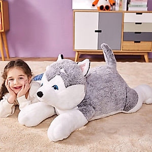 IKASA Giant Husky Stuffed Animal Plush Toy,30" Large Dog Puppy Cute Jumbo Soft Toys,Huge Big Size Plushy Fluffy Fat Plushie,Gifts for Kids