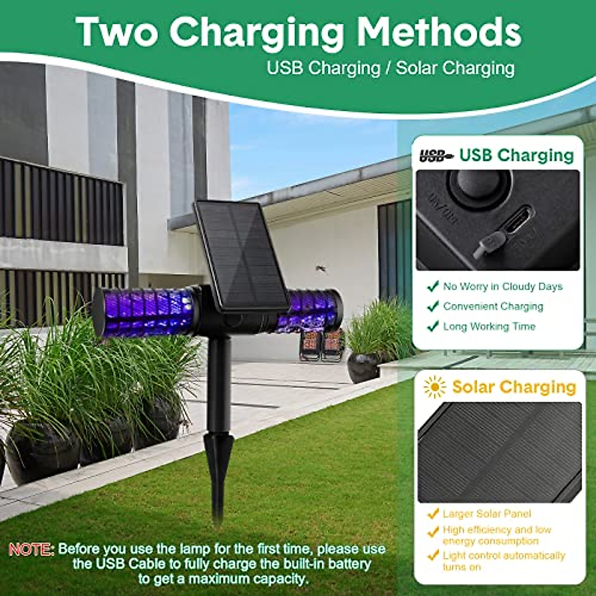 Kittmip 2 Pack Bug Zapper Solar Powered Led Mosquito and Insect Bug Zapper Light Outdoor Mosquito Traps Repellent Path Light for Garden Lawn Patio, Purple