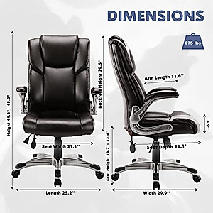 Leather Executive Office Chair- High Back Home Computer Desk Chair with Padded Flip-up Arms, Adjustable Tilt Lock, Swivel Rolling Ergonomic Chair for Adult Working Study-Brown