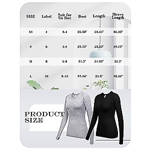 2 Pieces Women Long Sleeve Workout Shirt Seamless Workout Shirts with Thumb Holes Fitted Top Sports Yoga Athletic Shirt Top(Black, Gray, Medium)
