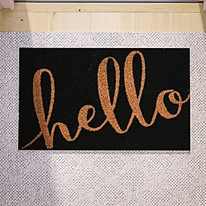 Flash Furniture Harbold Indoor/Outdoor Coir Doormat - Black Background with Natural Hello Message - 18" x 30" - Non-Slip Backing