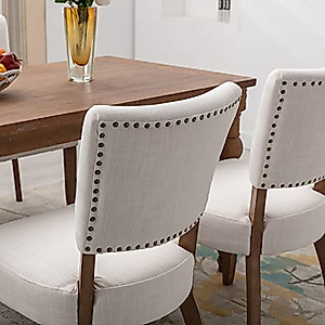 Guyou Farmhouse Cream Dining Chairs Set of 4, Linen Dining Room Chairs with Bronze Nailhead Upholstered Kitchen Side Chairs with Wood Legs for Living Room (Cream)