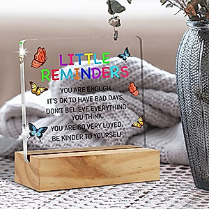 Inspirational Gifts for Women Friends Cheep Up Gift, Little Reminders Desk Decor Encouragement Acrylic Desk Plaque Sign with Wood Stand Home Office Desk Sign Keepsake