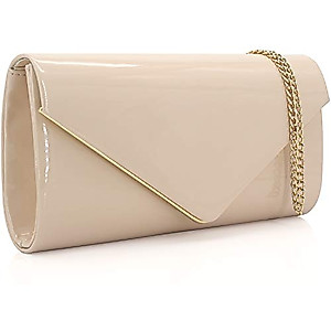 Dexmay Patent Leather Envelope Clutch Purse Shiny Candy Foldover Clutch Evening Bag for Women Nude
