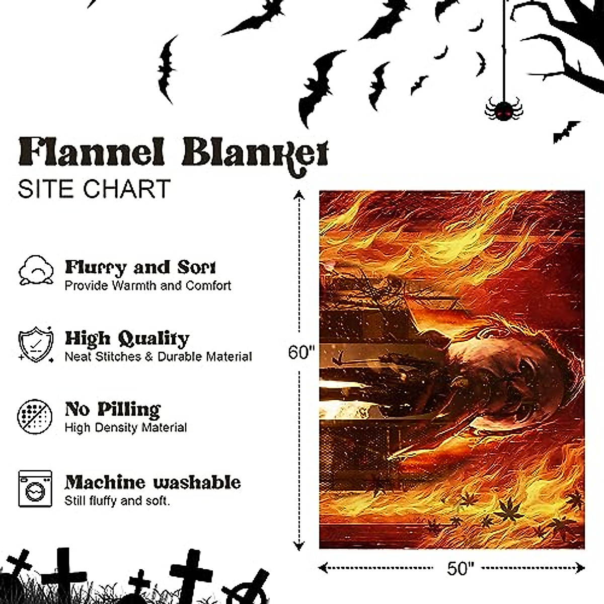 Michael Myers Blanket, Horror Movie Throw Blanket, Halloween Flannel Cozy Plush Blanket for Bed Couch Bedroom (Yellow-Flannel, 50x60in)