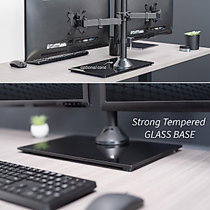 VIVO Freestanding Dual Monitor Stand with Sleek Glass Base and Adjustable Arms, Mounts 2 Screens up to 32 inch and 22 lbs Each, Black, STAND-V002FG