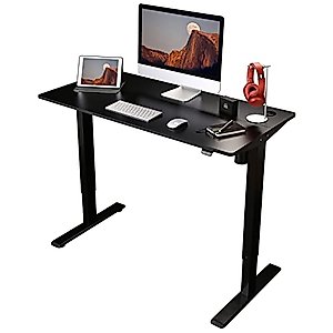 SANODESK Electric Standing Desk Adjustable Height Desk 48 x 24 Inches Sit Stand Up Desk with Splice Board for Home Office Computer Table (Black Frame + 48" Black Top)