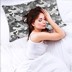 Satin Pillowcase for Hair and Skin Standard Size, Grey Camo Camouflage Military Silk Pillowcase Satin Pillow Cases with Envelope Closure Soft Cooling Pillow Covers Gift for Women Men, 20x26in