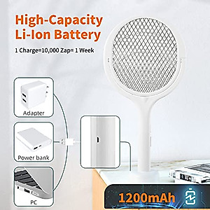 Dailytop Electric Fly Swatter, Rotatable Indoor Bug Zapper Racket, USB-C Rechargeable Mosquito Killer, 3500V High-Voltage Mosquito Zapper with UV Light, Standing Base, and Wall Mount