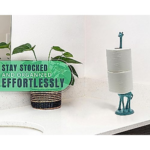 Paper Towel Holder or Free Standing Toilet Paper Holder- Cast Iron Giraffe Paper Holder - Bathroom Toilet Paper Holder or Stand Up Paper Towel Holder - Rustic Blue w/Vintage Finish by Comfify