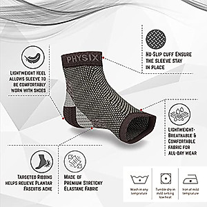Physix Gear Sport Plantar Fasciitis Socks with Arch Support for Men & Women - Ankle Compression Sleeve, Toeless Compression Socks Foot Pain Relief, Ankle Swelling - Better than Night Splint, Black XXL