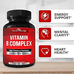 Divine Bounty Super B Complex Vitamins - All B Vitamins Including B12, B1, B2, B3, B5, B6, B7, B9, Folic Acid - Vitamin B Supplement - Support Healthy Energy Metabolism - 90 Vegetarian Capsules