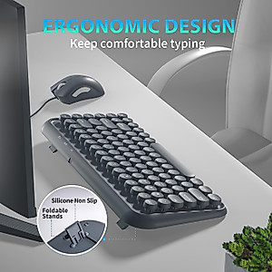 Wireless Bluetooth Keyboard, 2.4GHz Typewriter Retro Keyboard, 84 Keys Portable Office Computer Keyboard with 2xAA Batteries and Cute Floated Round Keycaps for Windows Android PC Laptop Mac iPad, Gray