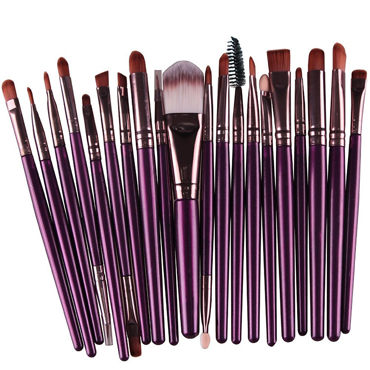 KOLIGHT Set of 20pcs Cosmetic Makeup Brushes Set Powder Foundation Eyeliner Eyeshadow Lip Brush for Beautiful Female (Purple+Coffee)