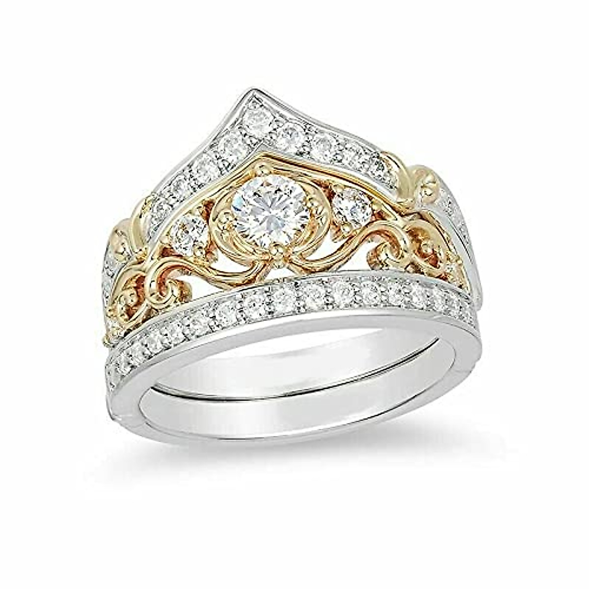 Tishya Jewellers Enchanted Disney Cinderella 2.0 CT. T.W. Diamond Crown Bridal Set 14K Two-Ton FN (7)