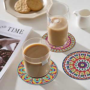 Diamond Painting Coasters, 6 Pcs Mandala Diamond Painting Coasters with Holder, Diamond Art Kits for DIY Coasters, 5D Diamond Painting Kits for Adults and Kids