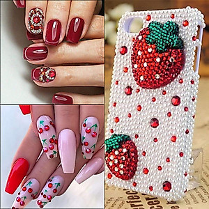 OUTUXED 5040pcs Red Flatback Rhinestones for Crafting, Crystal Round Gems for Nail Art DIY Crafts Halloween Clothes Bags, 6 Mixed Size Hotfix Rhinestones with Tweezers and Picking Rhinestones Pen