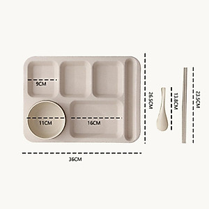 Cabilock Portion Control Plate Compartment Food Tray Set Divided Dinner Plate with Bowl Utensil Wheat Straw Separate Dinner Dish Restaurant Home Serving Food Plate Blue Plates Divided