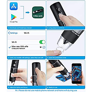 Wireless Digital Microscope Handheld USB HD Inspection Camera 50x-1000x Magnification with Stand Compatible with iPhone, iPad, Samsung Galaxy, Android, Mac, Windows Computer