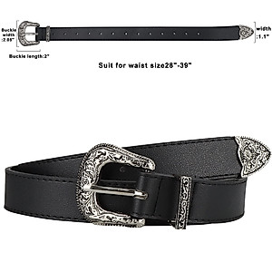 Mealah Women-Leather-Belts Vintage Western-Belt with Carved Buckle Waist-Belt for Jeans Dresses（for Waist 28"-39"）
