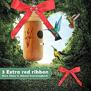 Lezmarket Hummingbird House, 3 Shapes Hummingbird Houses for Outside Hanging for Nesting, Boxwood Hummingbird Nest with Nesting Material & Red Ribbon, for Garden Decoration Wild Bird Conservation.