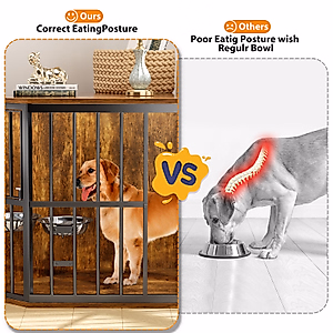 ROOMTEC 42 inch Furniture Dog Crate Corner, Dog Kennel Corner Wooden End Table with Bowl, Indoor Pet Crates Corner Side Table for Dogs, Wide Top Perfect for Limited Room