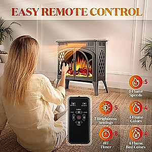 Rintuf Electric Fireplace Heater, 1500W Infrared Fireplace Stove Heater w/3D Flame Effect, 5100BTU Electric Fireplace with Remote Control, Space Heater Fireplace for Indoor Outdoor Home Use (Grey)