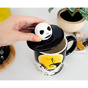 Disney The Nightmare Before Christmas Jack Skellington Spiral Hill 18-Ounce Ceramic Mug With Sculpted Lid