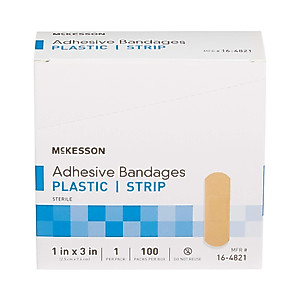 McKesson Adhesive Bandages, Sterile, Plastic Strip, 1 in x 3 in, 100 Count, 2 Packs, 200 Total