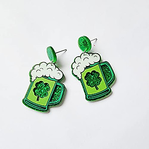 Pingyongchang 2 Pairs St. Patrick's Day Earrings Irish Shamrock Beer Acrylic Dangle Earrings Green Lucky Clover Drop Earrings Funny Irish Holiday Jewelry Gift for Women