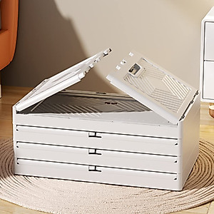 MRPAPA 3 Pack Stackable Storage Bins with Lids and Doors，63Gallon Stackable Closet Organizers Box, 26” 84Qt Collapsible Storage Bins Trunk organizer with Wheels