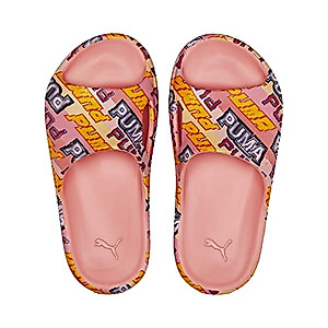 PUMA Women's Shibui Cat Slide Sandal, Flamingo Pink-Luminous Pink-Spectra Yellow Silver, 10