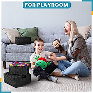 LOVSTORAGE Storage Baskets for Organizing with Lids, 8-Pack Woven Baskets for Shelves Small Bathroom Baskets Organizer Bins Pantry Storage Baskets for Dresser, Bedroom, Closet, Nursery