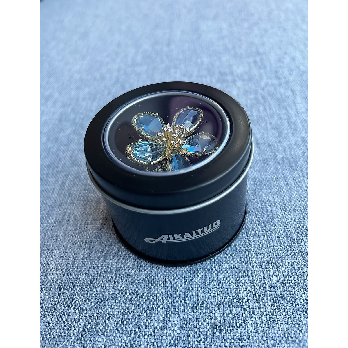 AIKAITUO Blue Crystal Large Petal Adjustable Ring Fashion Women's Clothing Accessories&Personalized Ball Party Christmas Gift