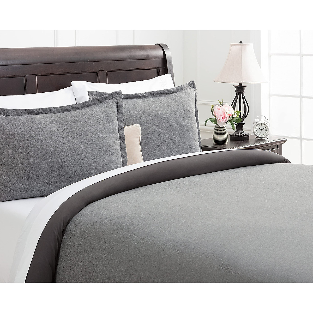 Chanasya Premium Faux Linen Bedding Duvet Cover 3-Piece Soft Luxury Set - Double Brushed Breathable Microfiber Comforter Cover - Breathable Washable Wrinkle and Stain Resistant - Charcoal Queen Size