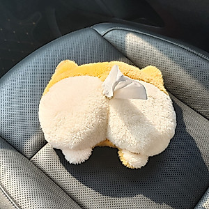 VOSAREA Tissue Box Cover Soft Adorable Corgi Butt Shaped Creative Storage Bag Hanging Pouch Tissue Box Wrapper Paper Organizer Dispenser for Car Home Bathroom Vanity Countertop Tabletop