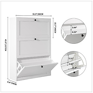 VOWNER Shoe Cabinet with 3 Flip Drawers, Freestanding Shoe Storage Cabinet with Adjustable Shelf & Anti-Tipping Device, Shoe Rack for Entryway, Hallway, Living Room (White)