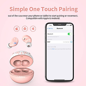 Togetface Kids Wireless Earbuds Bluetooth, Pink Cute Cat for Girls and School Classroom 5.0 with Microphone Small Ears Headphone Earphones Lightweight Premium Sound in-Ear Headset.