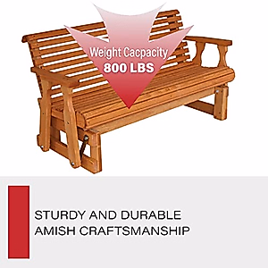 Amish Heavy Duty 800 Lb Roll Back Pressure Treated Porch Glider (5 Foot, Cedar Stain)