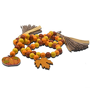 OperSeven 2Pcs Thanksgiving Wooden Bead Tassels Ornaments with Pumpkin and Maple Leaves Halloween Pumpkin Wooden Bead Tassels Ornament Fall Harvest Home Decoration