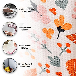 Wildflowers Microfiber Kitchen Towels | Pink & Orange Color Pattern| Waffle Fabric Tea Towel | Super Absorbent, Soft, and Scratch-Free Dish Towels | Perfect for Bath, Home and Kitchen (Pack of 2)