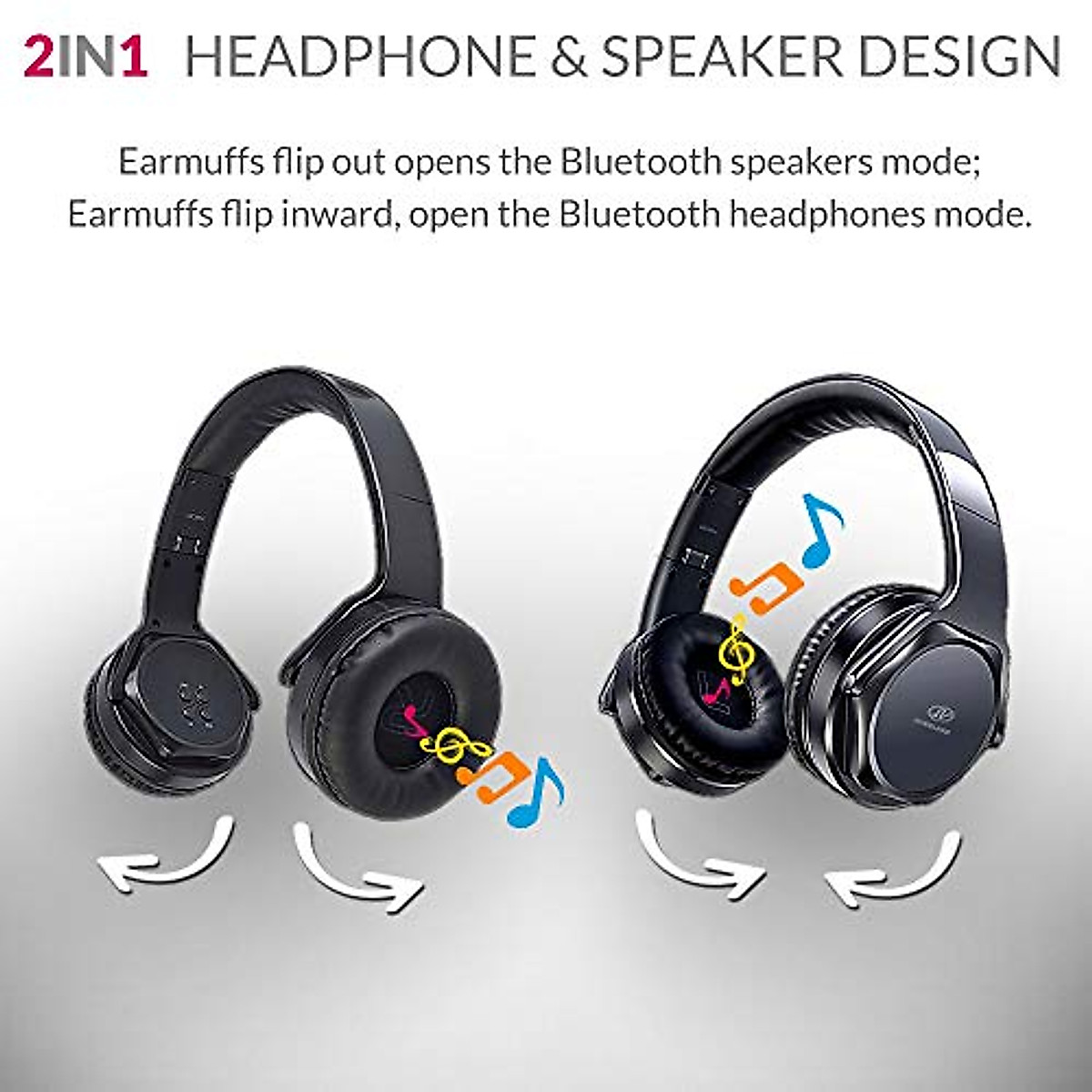 Mobi7e Bluetooth Headphones Over-Ear 2 in 1 Cordless Foldable Twist-Out Speaker Wireless Stereo Bass Headphone with NFC FM Radio/AUX/TF Card Slot Sports Retractable Headband Headset (Gold)