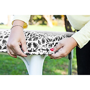 TopTableCloth 5 Foot 60 x 30 inch Black Patterned Tablecloth Elastic Corner Fitted Rectangular Folding Vinyl Table Cover Cloth Xmas Plastic Waterproof Picnic Party Home for Indoor and Outdoor Use